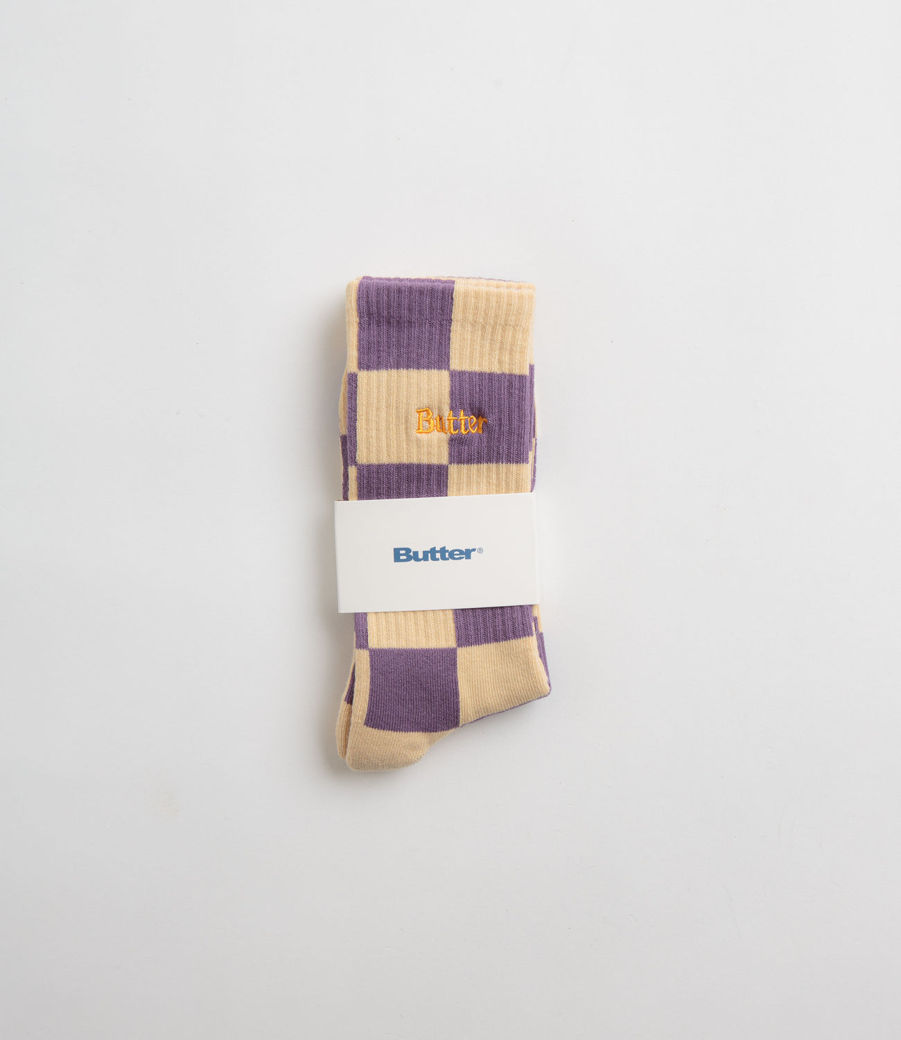Butter Goods Checkered Socks - Eggplant / Tan | Flatspot