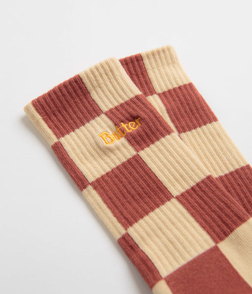 Butter Goods Checkered Socks - Redwood / Tan | Flatspot