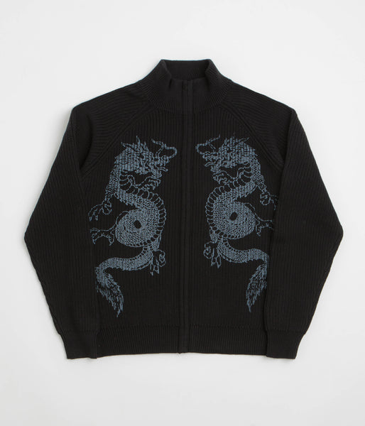 Butter Goods Dragon Zip-Thru Knit Sweatshirt - Black | flatspot