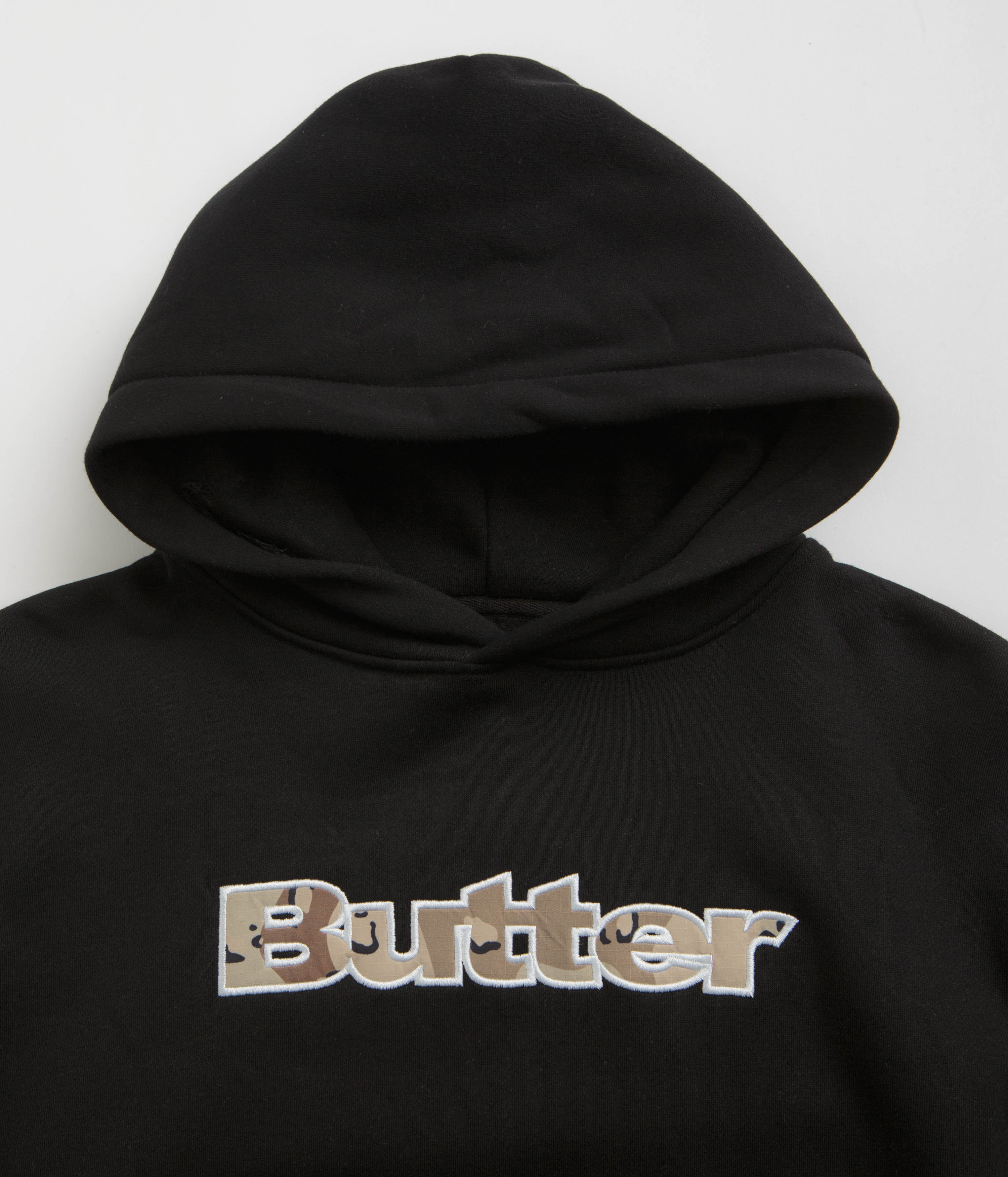 Butter Goods Logo Camo Applique Hoodie - Black | Flatspot