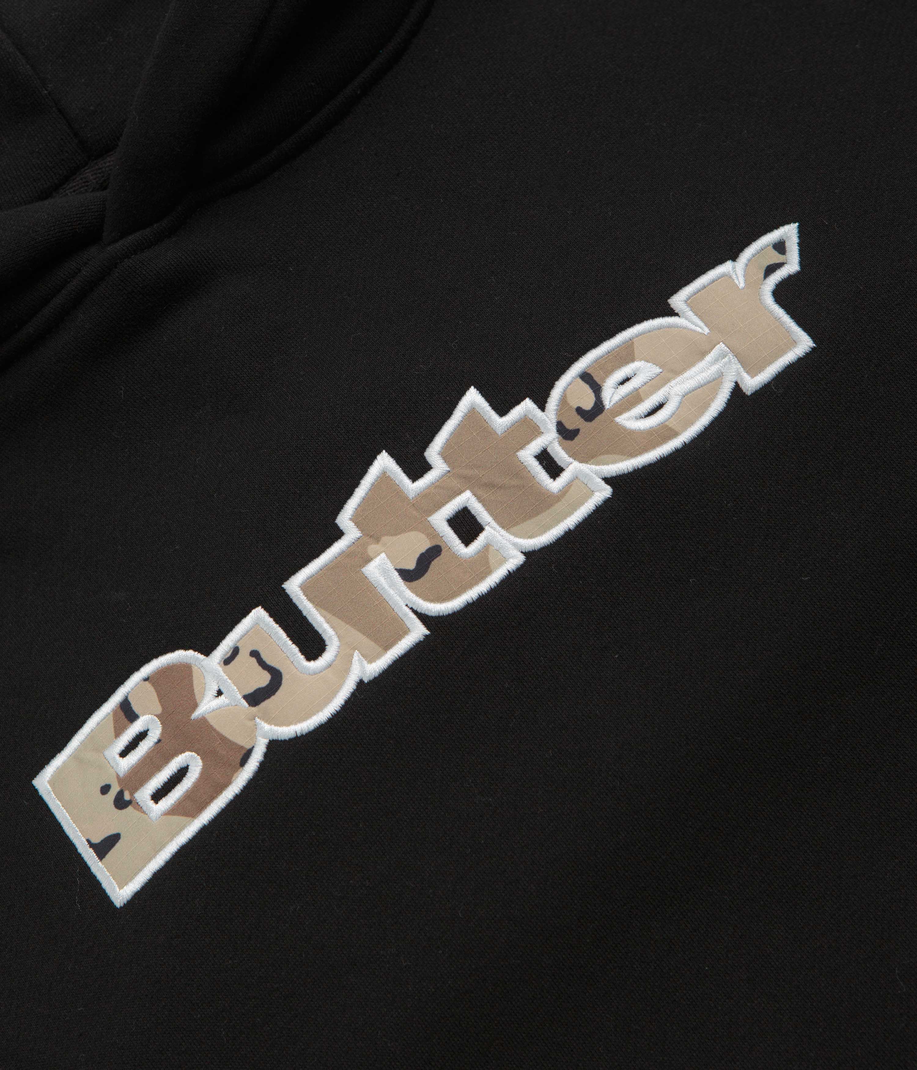 Butter Goods Logo Camo Applique Hoodie - Black | Flatspot