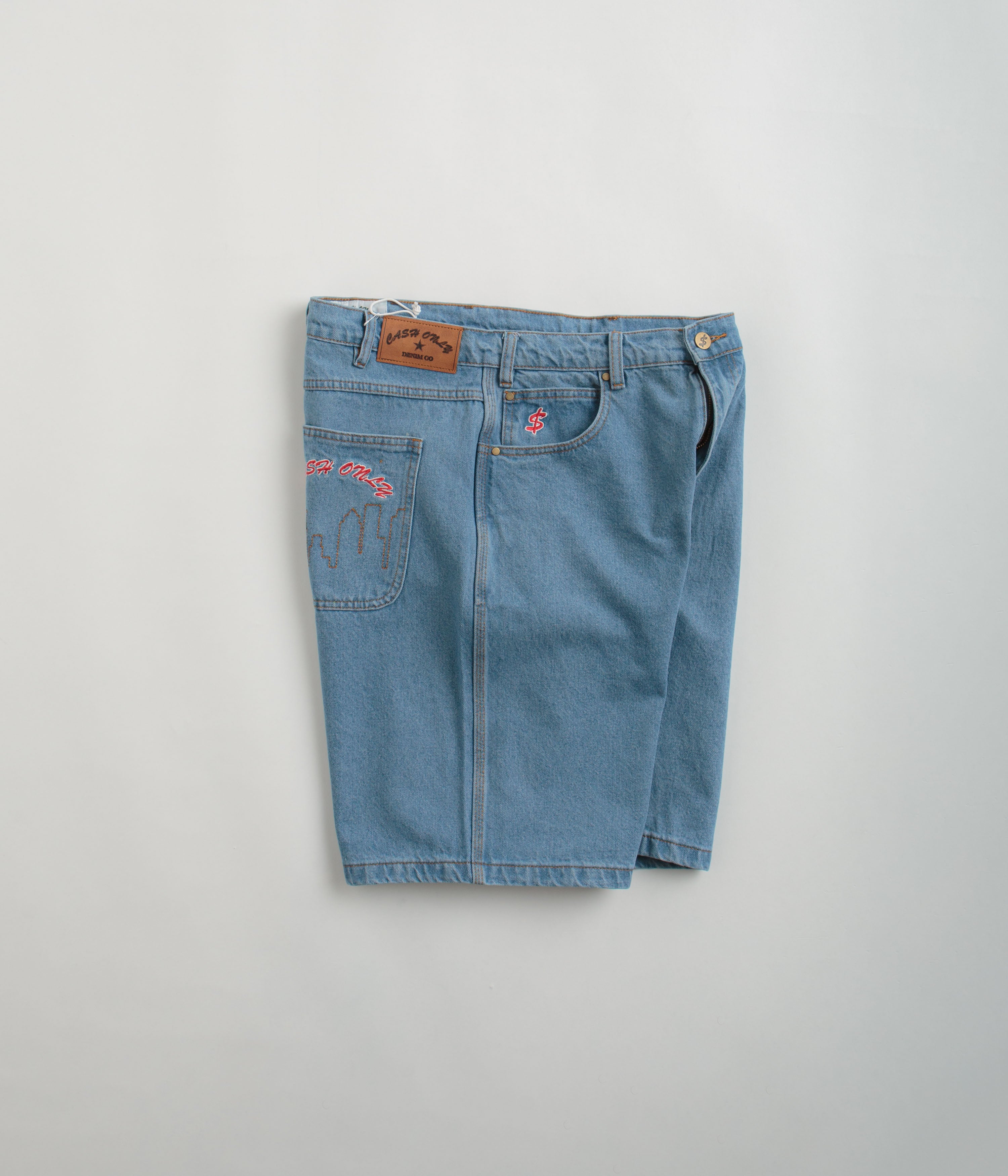 Cash Only Logo Denim Shorts - Washed Indigo | Flatspot