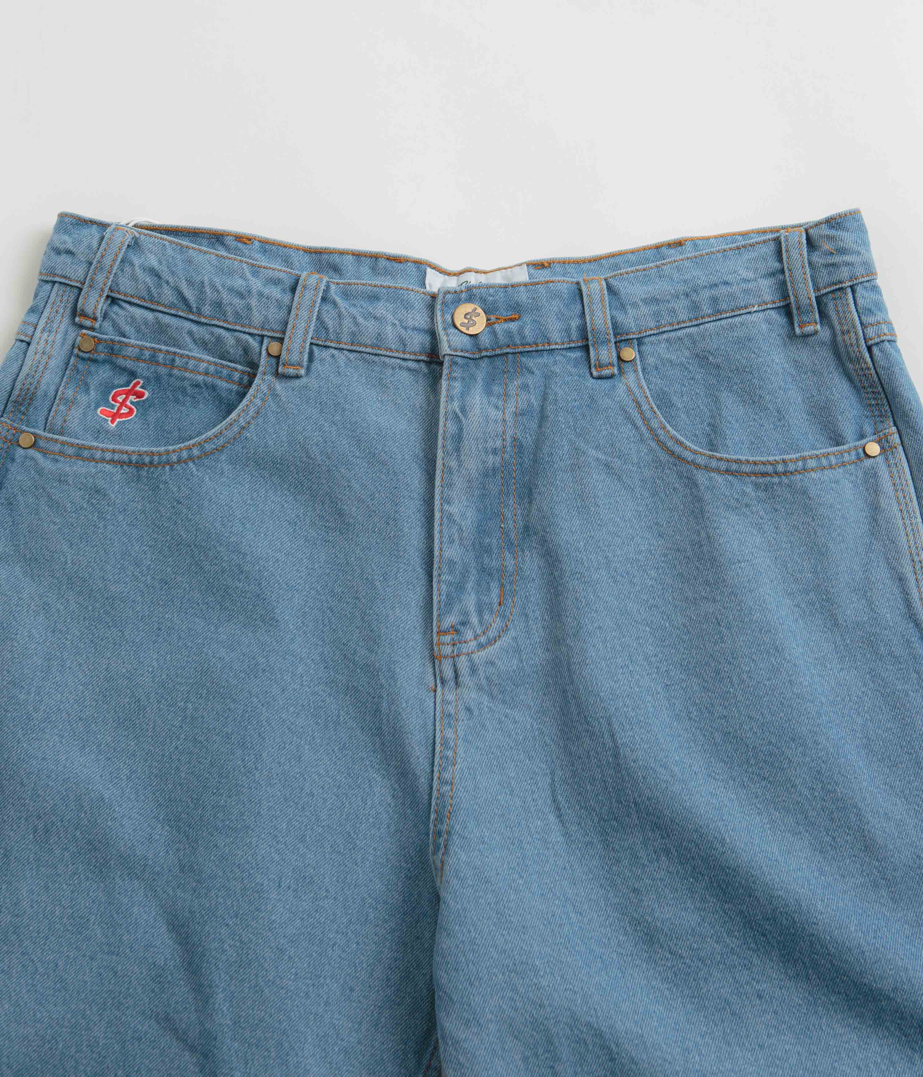 Cash Only Logo Denim Shorts - Washed Indigo | Flatspot