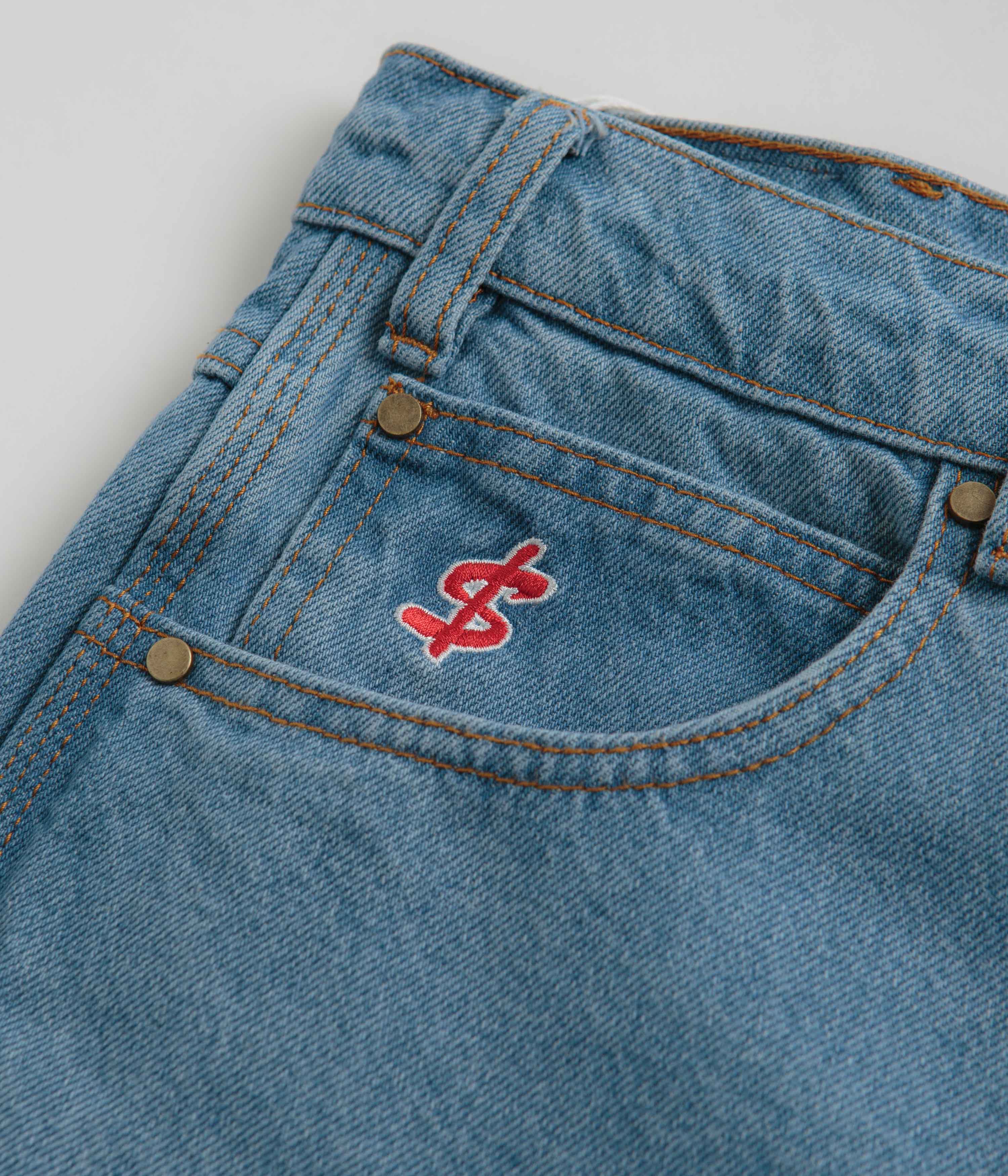 Cash Only Logo Denim Shorts - Washed Indigo | Flatspot