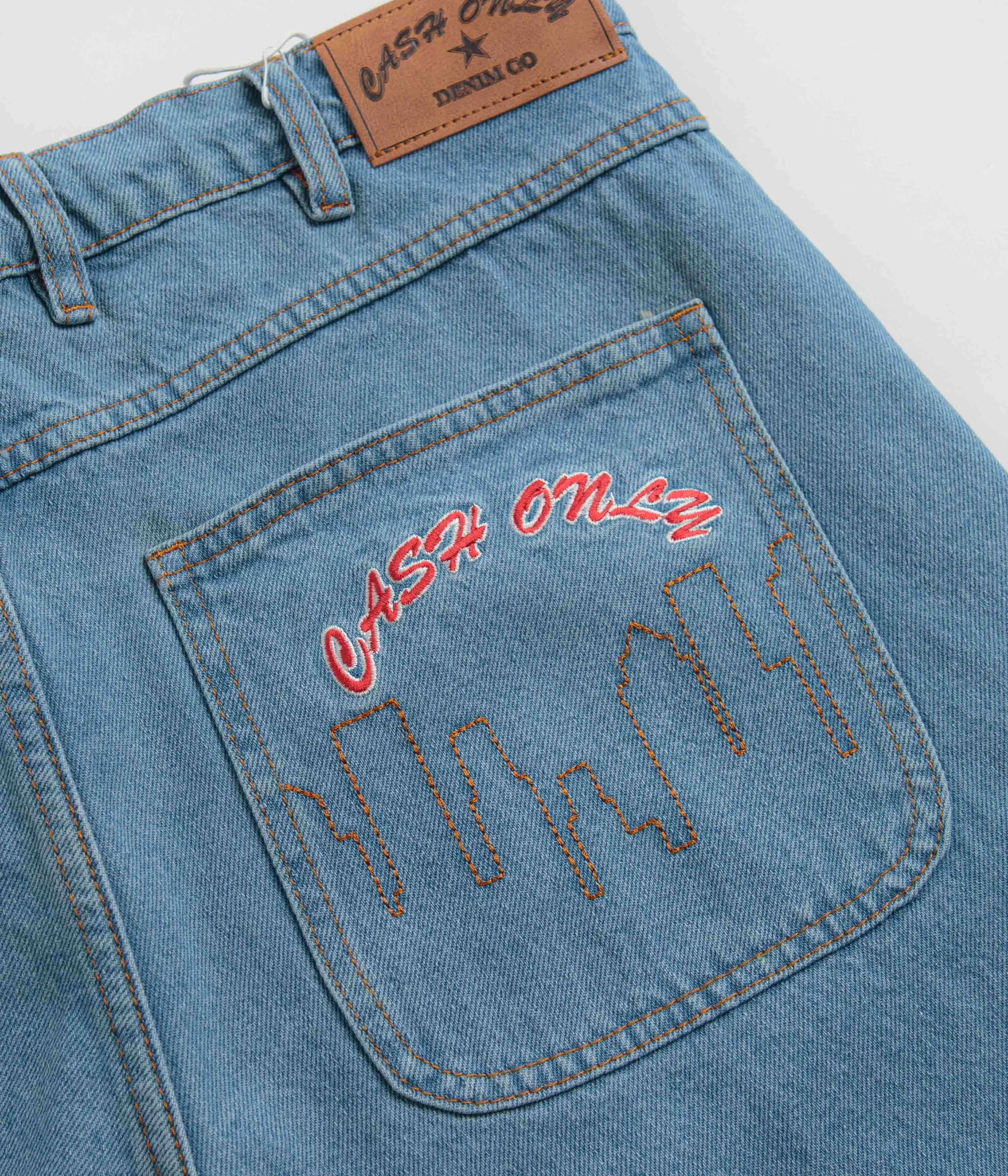 Cash Only Logo Denim Shorts - Washed Indigo | Flatspot