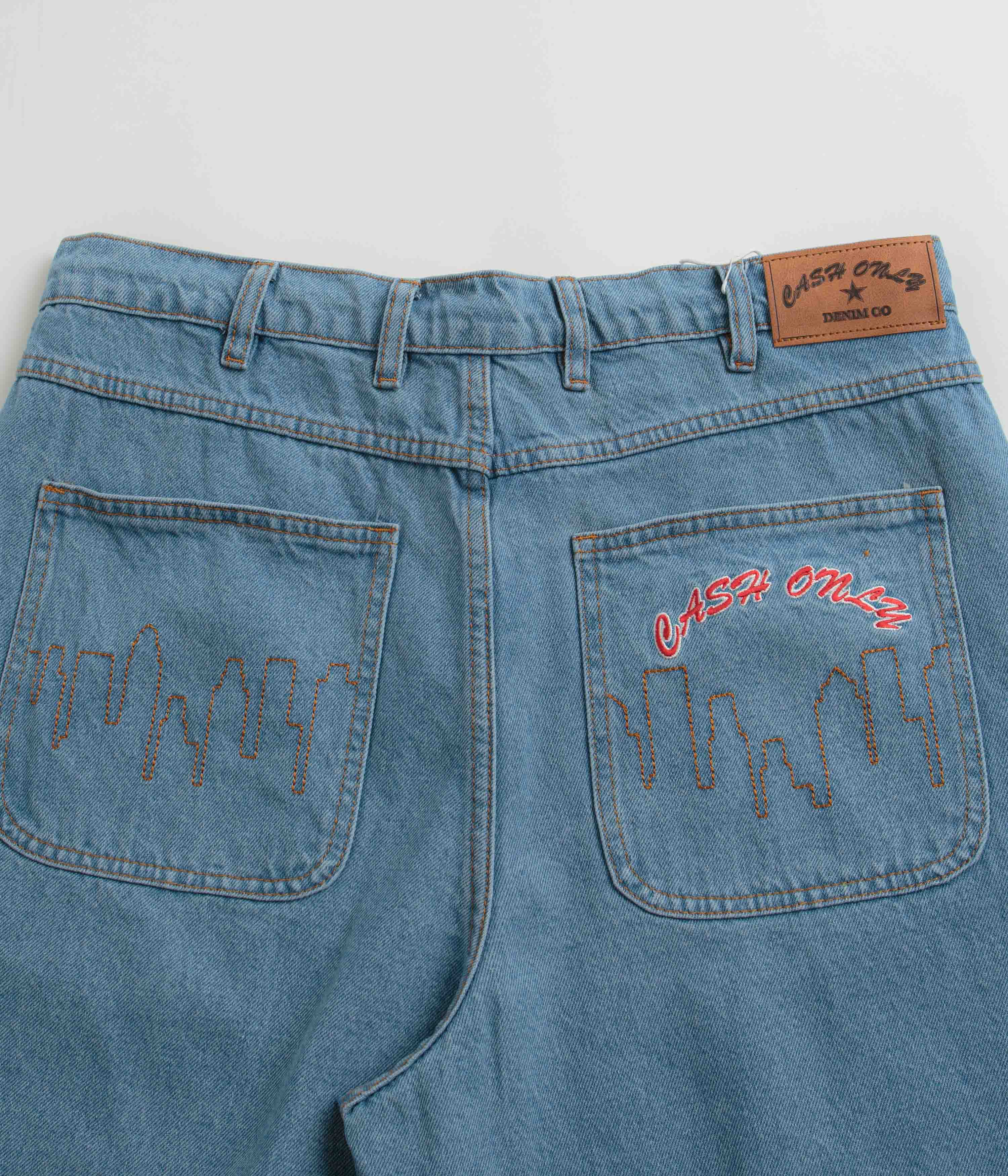 Cash Only Logo Denim Shorts - Washed Indigo | Flatspot