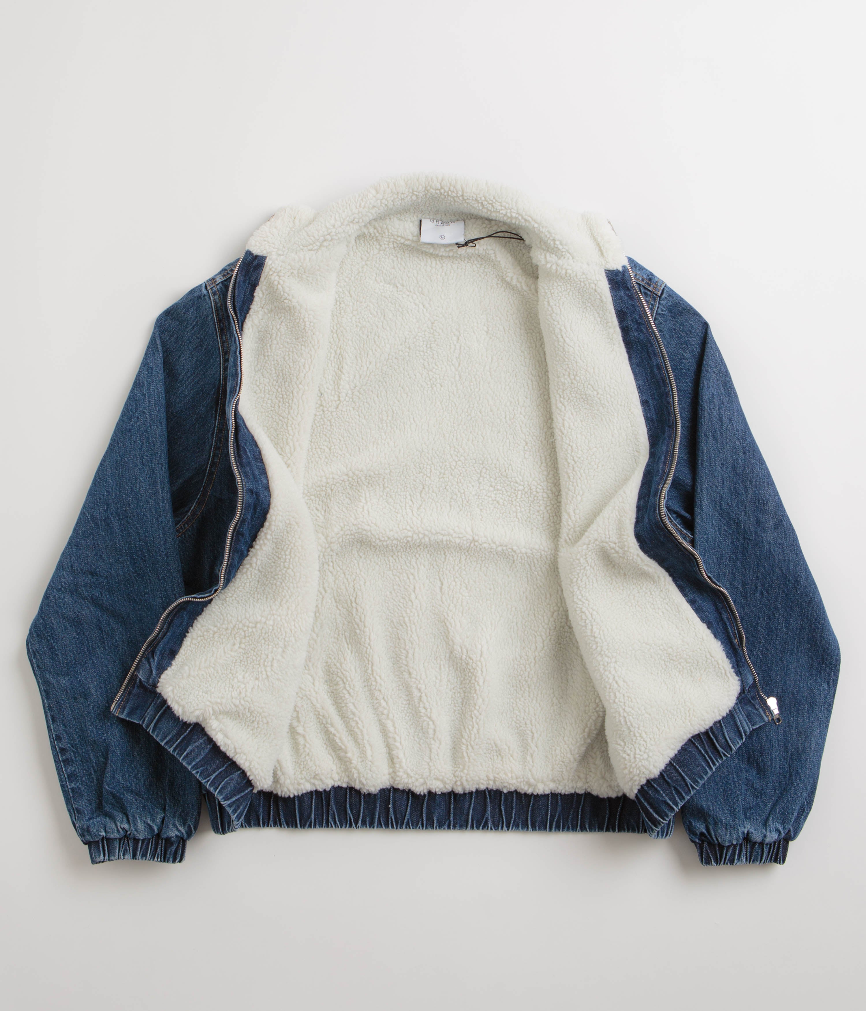 Grand Collection Denim Sherpa Track Jacket - Blue | Flatspot