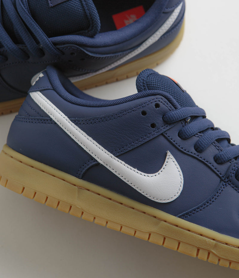Nike SB Orange Label Dunk Low Pro Shoes - Navy / White - Navy - Gum Li ...
