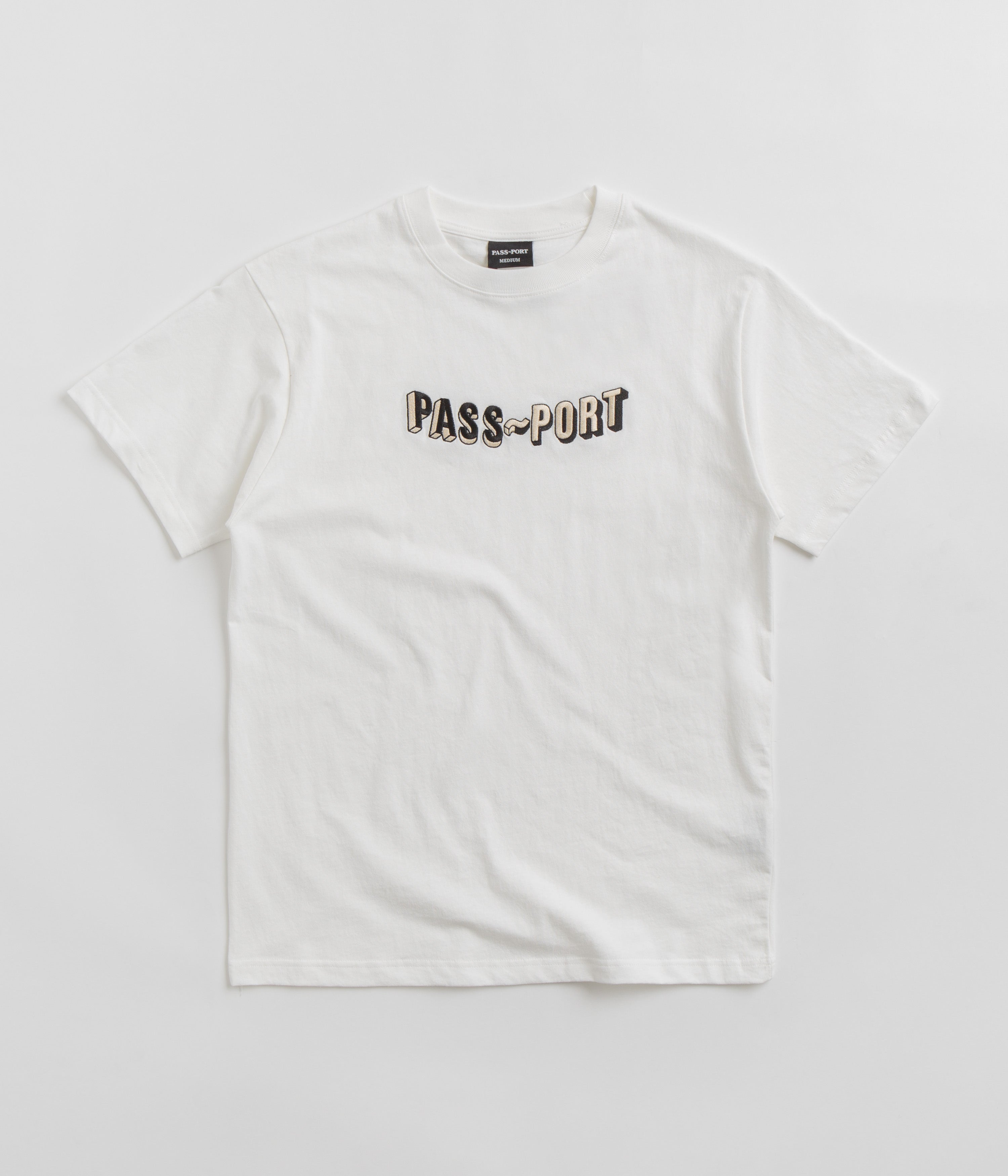 Pass Port Sunken Logo Embroidery T-Shirt - White | Flatspot