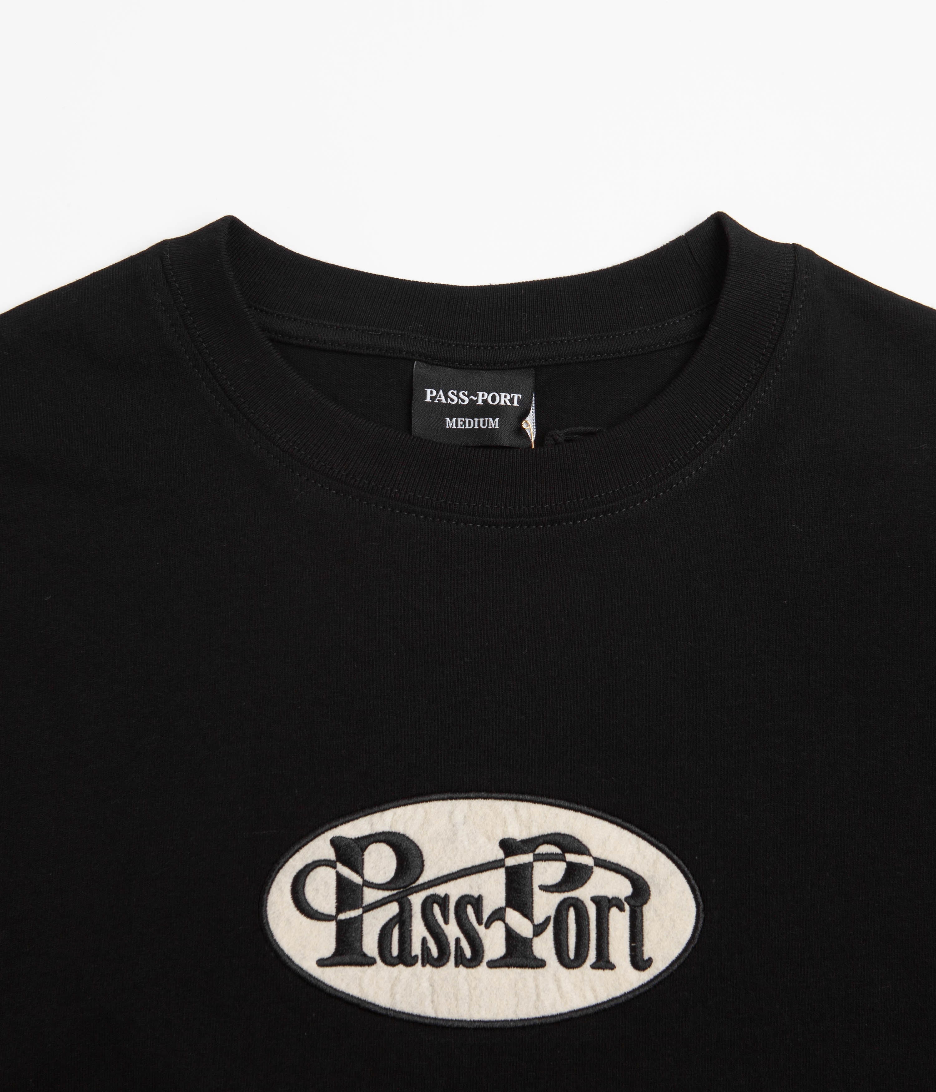 Pass Port Whip Embroidery T-Shirt - Black | flatspot