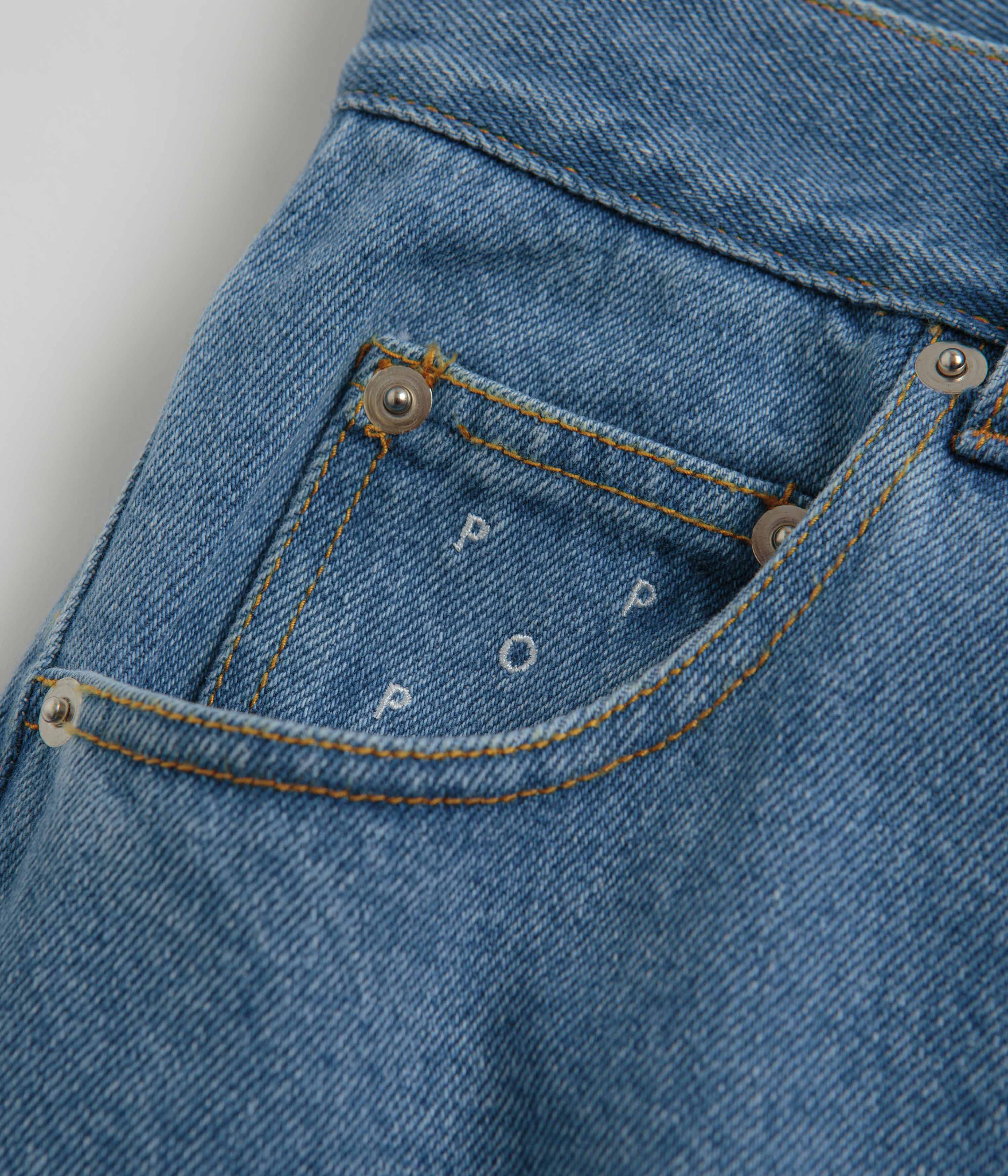 Pop Trading Company Crest Denim DRS Pants - Stonewash | Flatspot