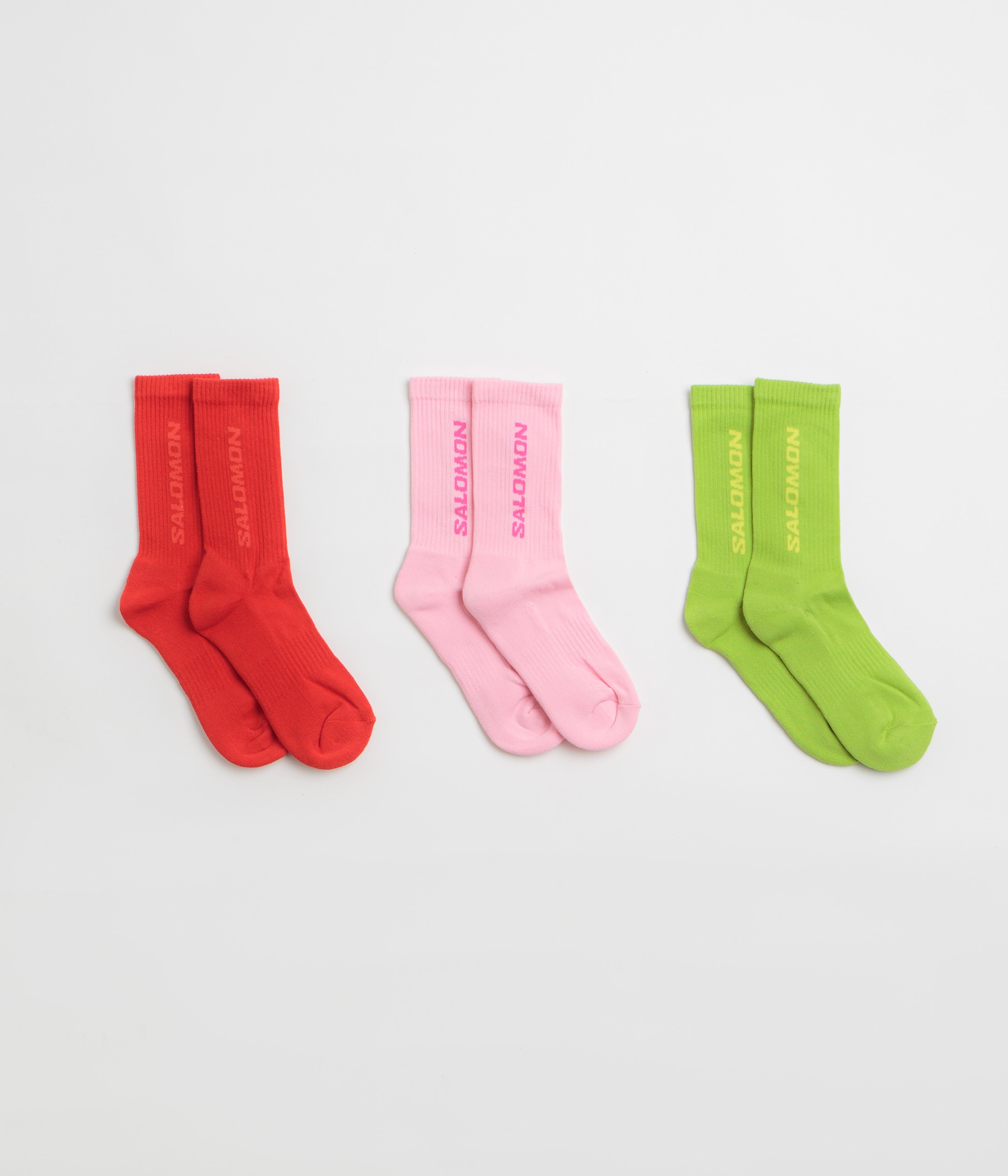 Salomon Everyday Crew Socks (3 Pack) - Flame Scarlet / Dark Citron / F ...