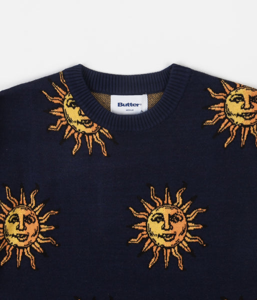 Butter Goods Sun Knitted Sweatshirt - Navy | Flatspot
