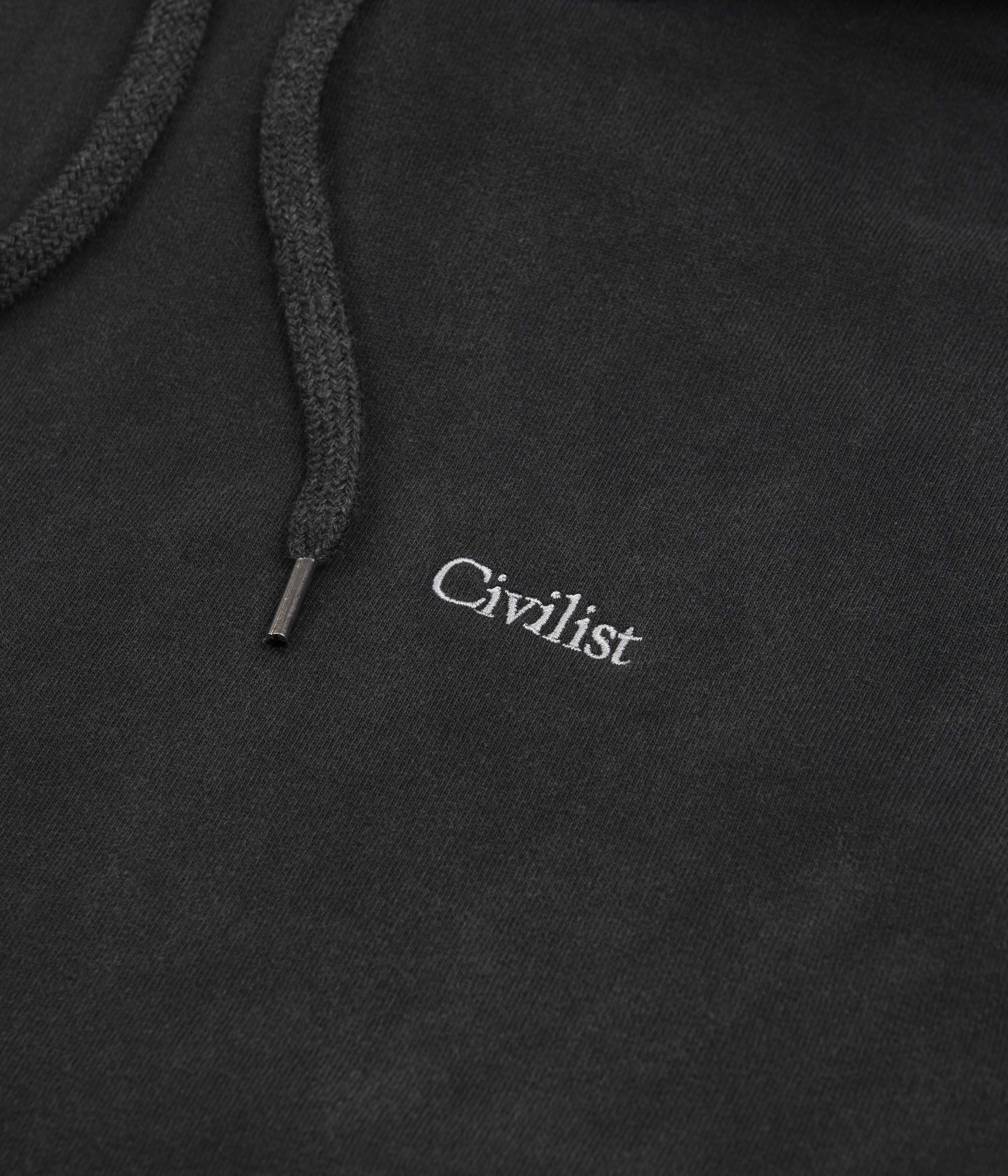 Civilist Mini Logo Hoodie - Pigment Dyed Black | Flatspot