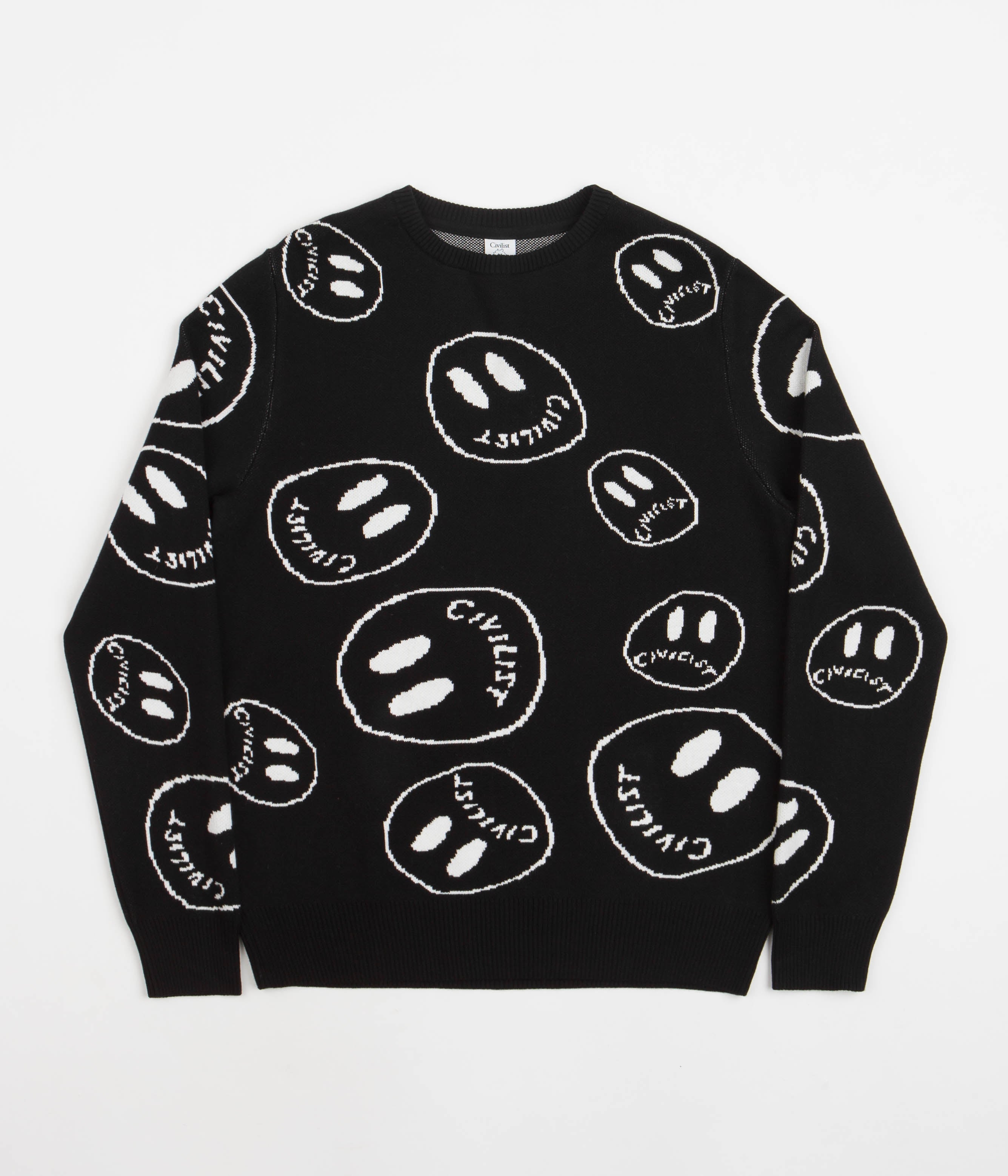 Civilist Smiler Knit Crewneck Sweatshirt - Black | Flatspot