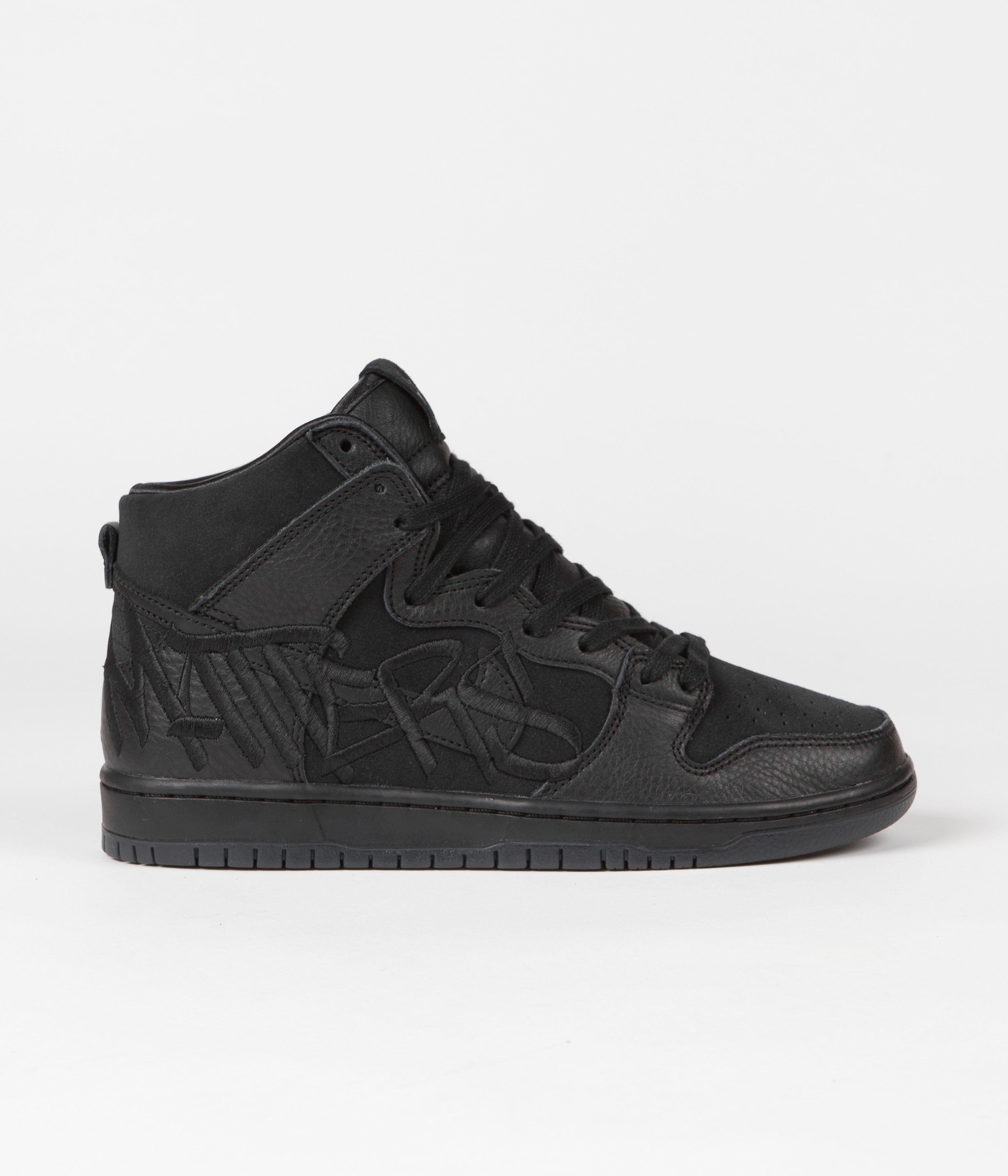 Nike SB x FAUST Dunk High Pro Shoes - Black / Black - Metallic Gold ...