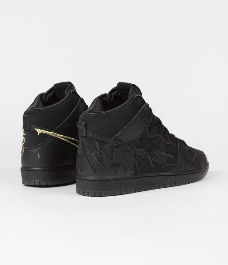 Nike SB x FAUST Dunk High Pro Shoes - Black / Black - Metallic Gold ...