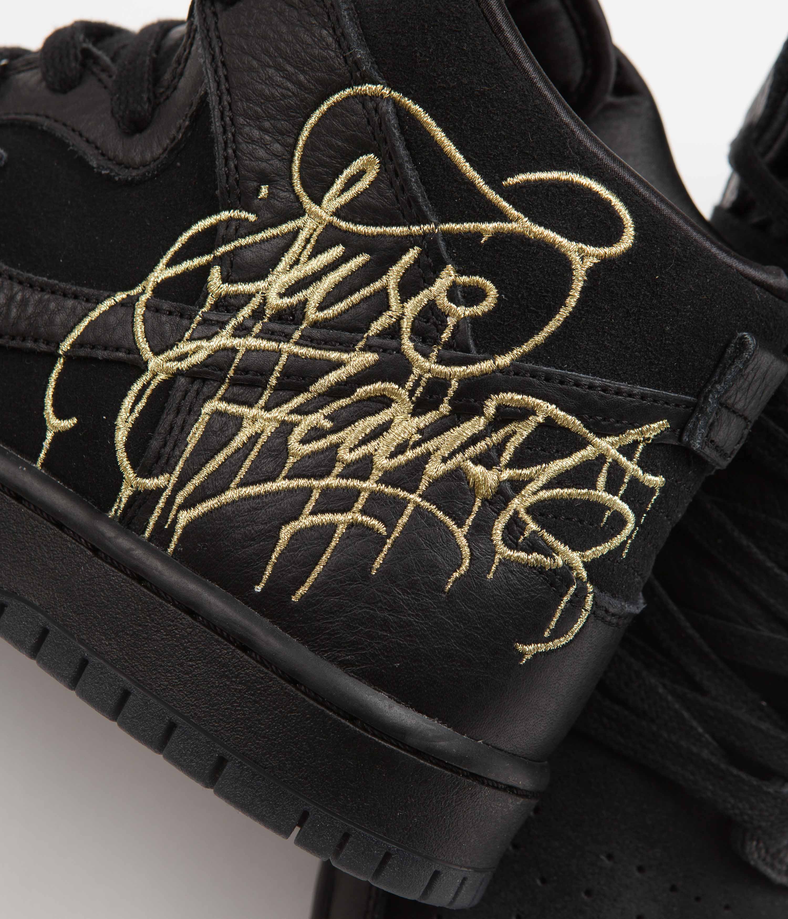 Nike SB x FAUST Dunk High Pro Shoes - Black / Black - Metallic Gold ...