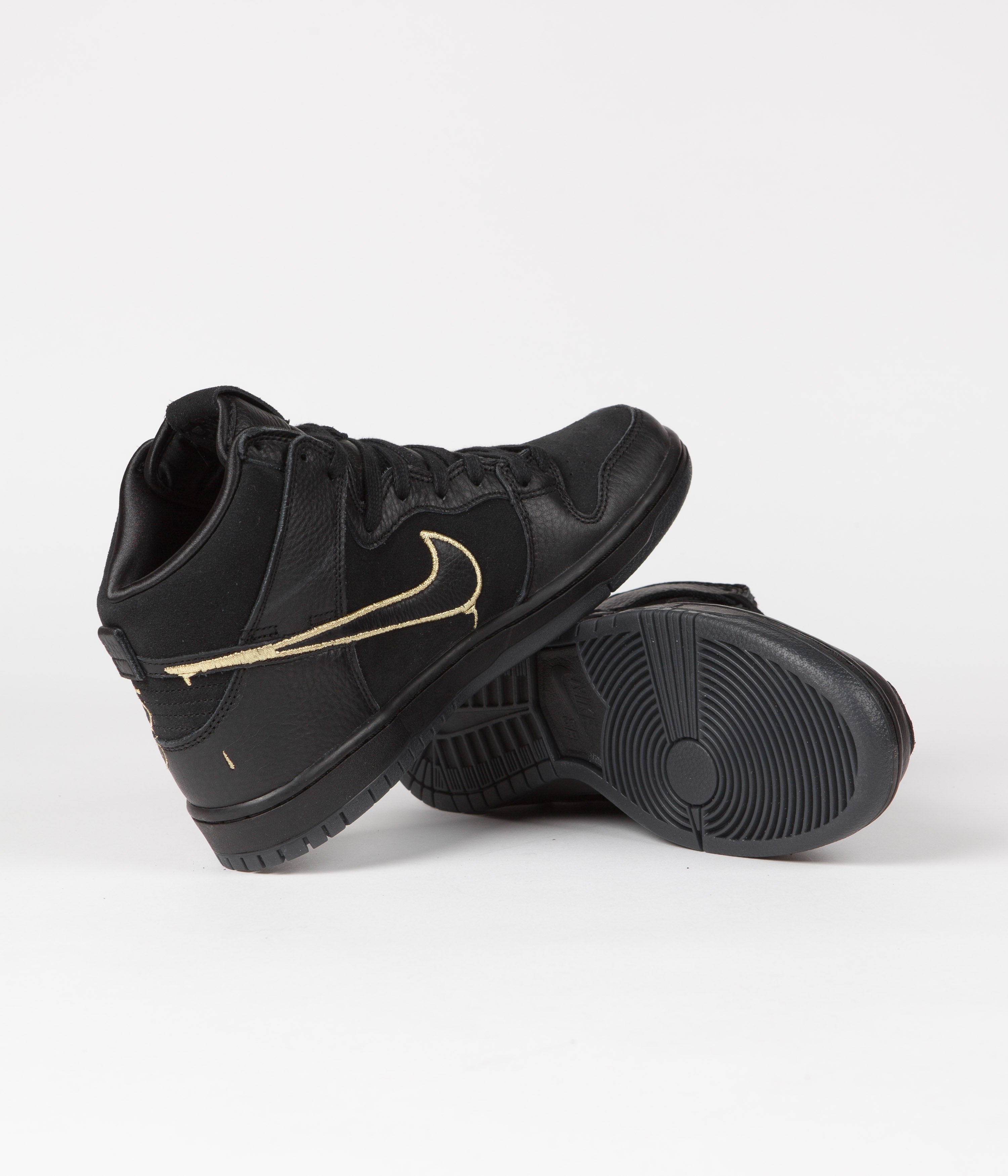 Nike SB x FAUST Dunk High Pro Shoes - Black / Black - Metallic Gold ...