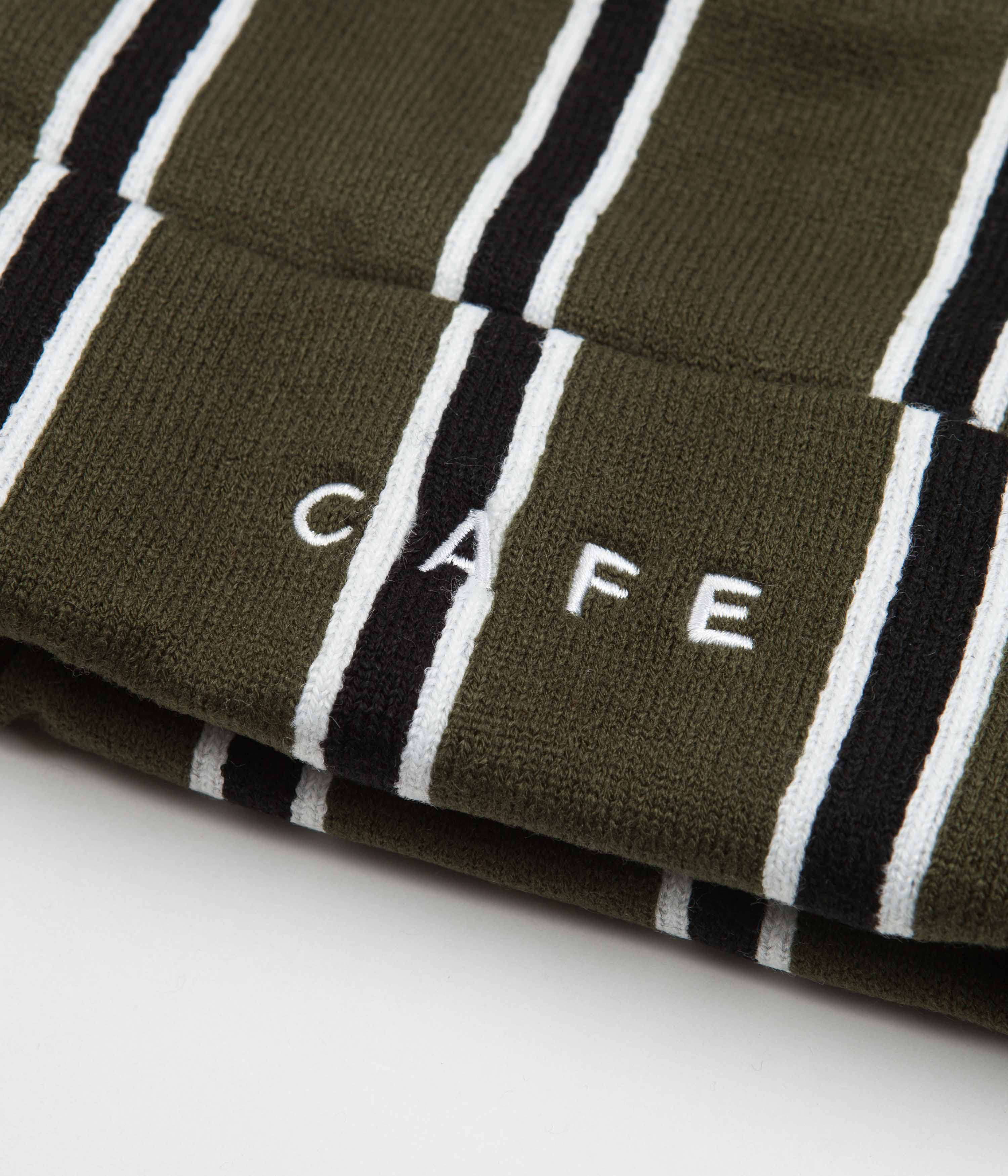 Skateboard Cafe Vertical Stripe Beanie - Olive / Black / White | Flatspot